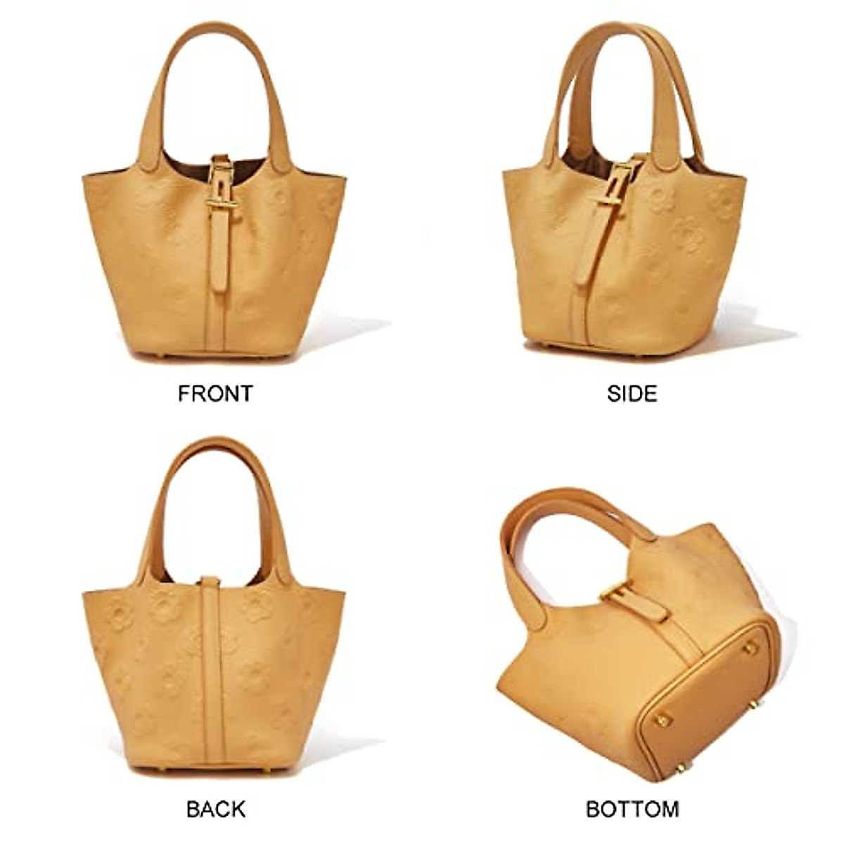 FOXLOVER Genuine Leather Mini Handbags for Women Tote Purses Women's Top Handle Bucket Bags(Yellow)