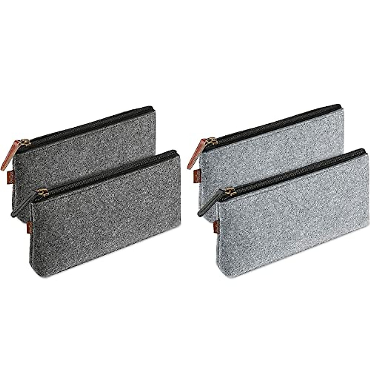 ProCase [2 Pack Black Small Pencil Bag Pen Case Bundle with [2 Pack] Grey Large Pencil Bag Pen Case