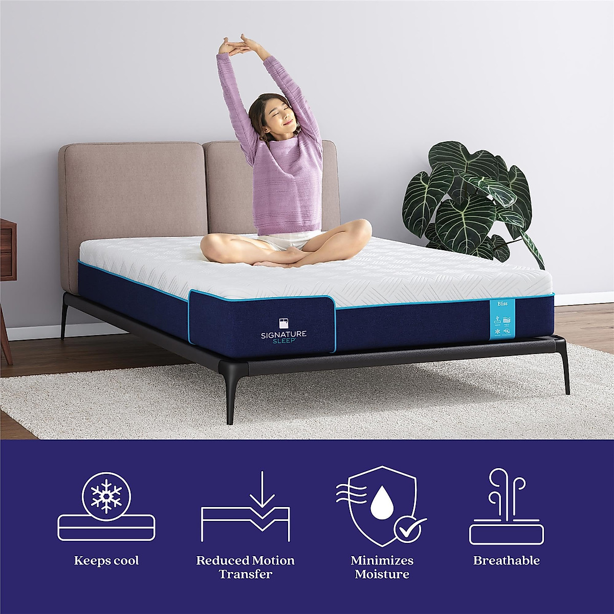 Signature Sleep Bliss 10 Inch Charcoal Cool Gel Memory Foam Mattress-in-a-Box, Medium, Certipur-US and Oeko-TEX, Twin