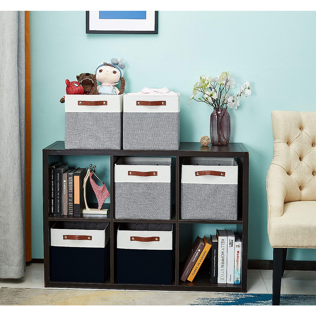 DECOMOMO Fabric Storage Bins, 13x13x13 Storage Cube Bins, Baskets for Shelves (Black and White, 4pcs)