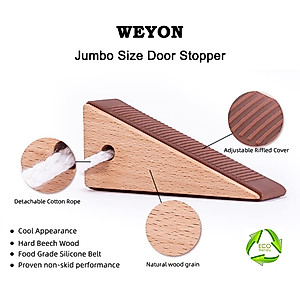 Door Wedge Stopper for Bottom of Door, Large Tall Wooden Door Wedge, Door Stop Wedge, Wood Door Stopper Wedge, Fitting for Door Gap Under 2 Inches, 2 Pack Black.