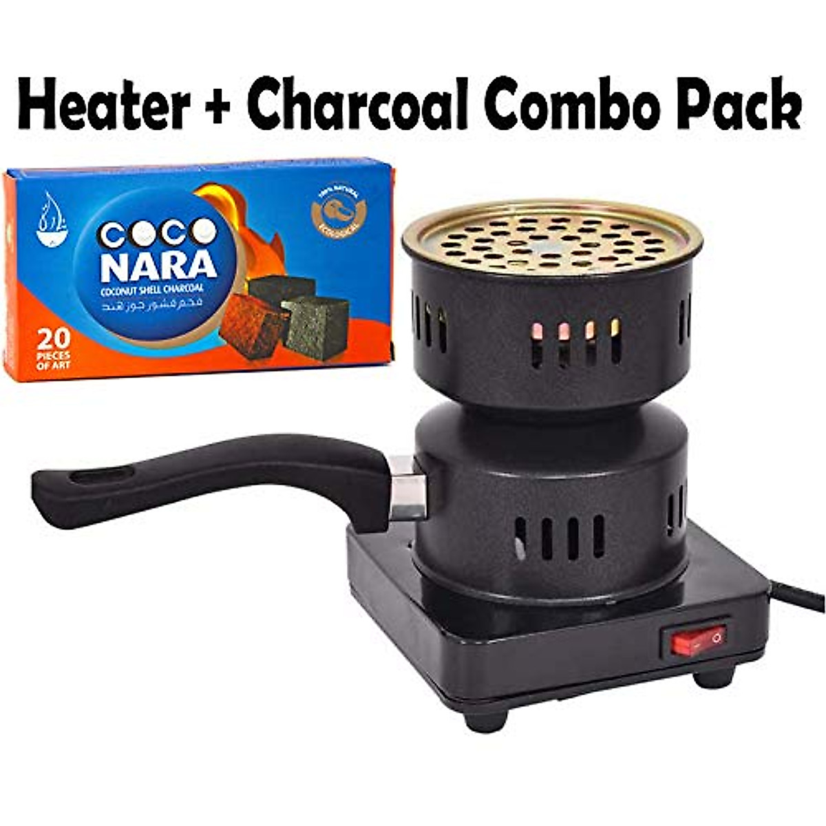 Gold Star* Electric Charcoal Fast Starter, Fire Burner Stove for Hookah, Shisha, Nargila, BBQ, Fire Starter, Coal Burn + Coco NARA Natural Coconut Shell Charcoal [ Heater & Charcoals Combo Pack ]