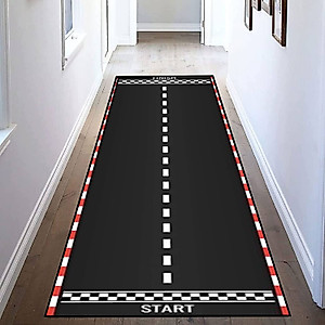 Area Runner Rug 2x6 Ft Race Track with Start and Finish line Car or Karting Road Racing top Non Skid Floor Mat for Living Room Kids Room Bedroom Kitchen Floor Hallways Carpet Throw Rugs
