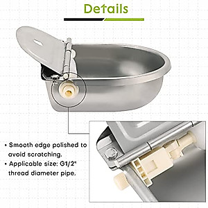 AMGSH Automatic Animal Drinking Water Bowl with Float Valve | Stainless Steel Livestock Waterer with 39 inch Water Hose for Cattle Horse Goat Sheep Pet Dog Waterer Dispenser (Without Drain Hole)