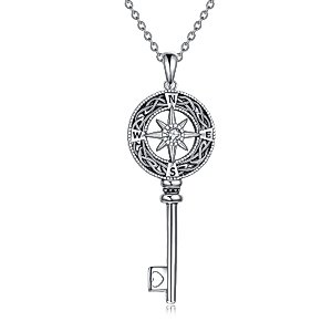 ONEFINITY Compass Necklace Sterling Silver Celtic Knot Key Necklace Graduation Friendship Talisman Travel Necklace Inspirational Graduation Gift Jewelry Gifts For Women
