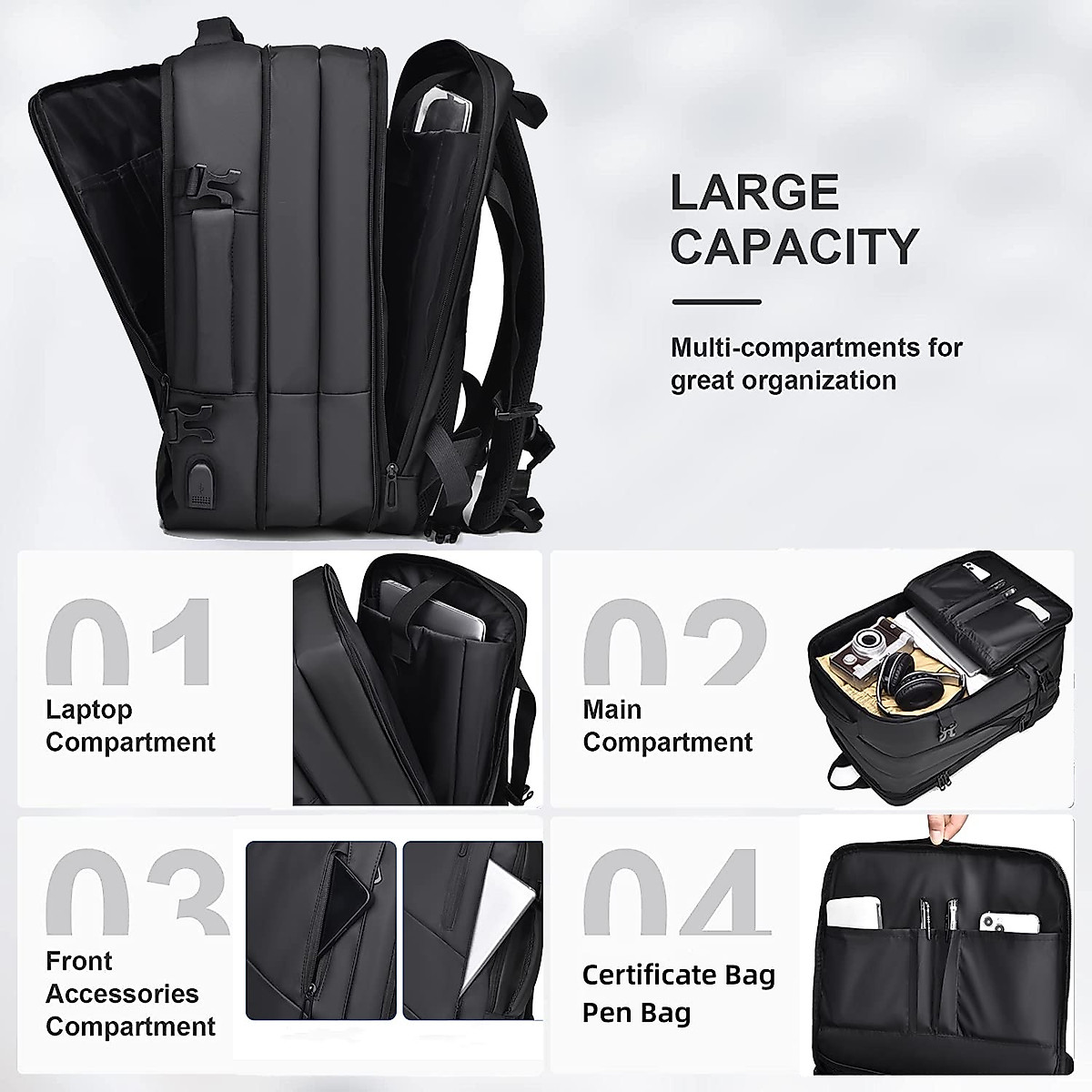 Glivpny Expandable Travel Laptop Backpack,Flight Approved Carry-on Business Backpack,17 Inch Waterproof Backpack(Black-B683)