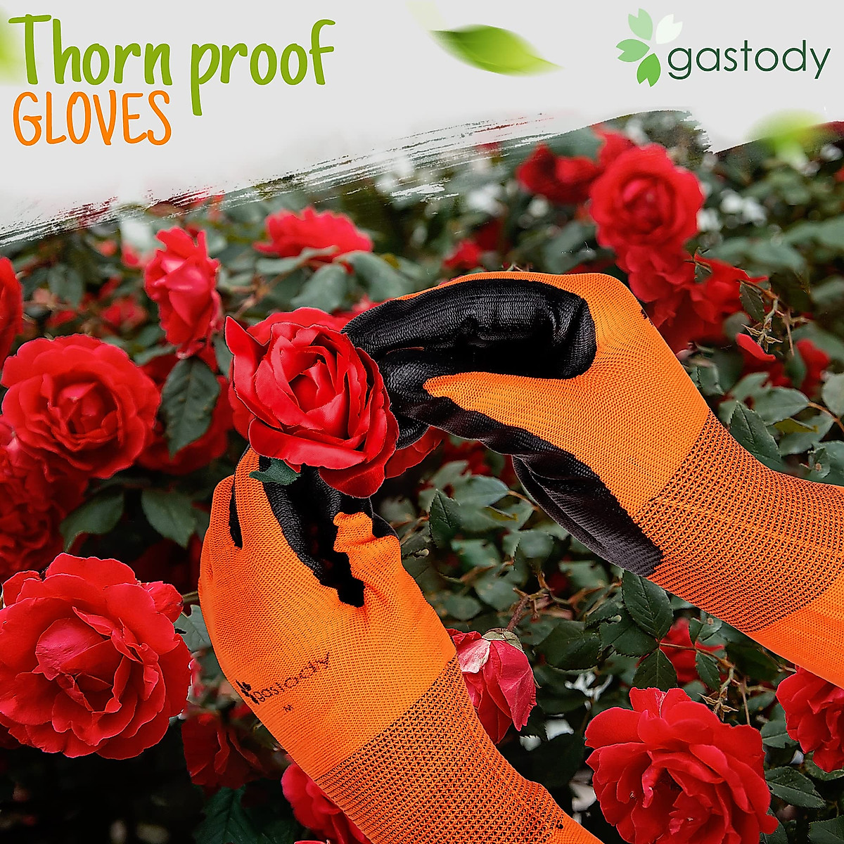 Gastody™ Long Sleeve Gardening Gloves Women and Men - Long Cuff Garden Gloves, Multipurpose Heavy Duty Outdoor and Indoor (Black and Orange, Large)