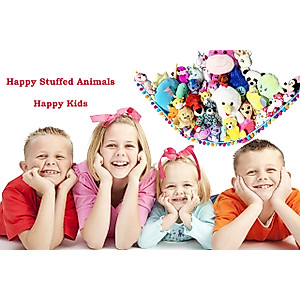 HOME4 Plush Animal Teddy Bear Hanging Storage Toys Hammock Net With Fun Poms Poms - Organize Small, Large, Giant Stuffed Toys Balls Great Gift for Boys, Girls Instead of Bins Chest (Blue)