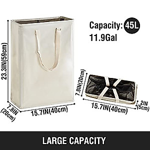 Slim Laundry Hamper with Adjustable Long Handles, 45L Small Laundry Baskets with Mesh Top, Narrow Dirty Clothes Hamper for Bedroom, Closet, and Bathroom - Beige