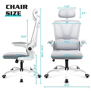 Soontrans Grey Ergonomic Office Chair with Adjustable Arms, Mesh Office Chair with Lumbar Support, 2D Headrest Office Desk Chair, Rocking Ergonomic Chair, Swivel Computer Ergo Chair for Home Office