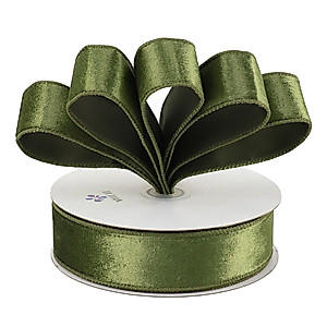MEEDEE Moss Green Velvet Ribbon 1.5 Inch Green Velvet Wired Ribbon 25 Yards Crushed Velvet Ribbon Spool Velvet Christmas Ribbon Moss Green Ribbon for Christmas Tree, Wreaths Supplies, Christmas Bows