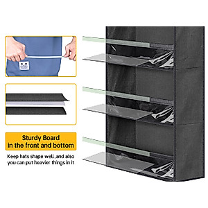 SLEEPING LAMB Over Door Hat Racks for Baseball Caps, Clear Deep Pockets Hat Organizer for Closet or Wall Hold 60 Hats Storage Holder With 3 Hooks Caps Display (Black)