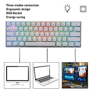 Zyyini Mechanical Keyboard, 61 Key Mechanical Gaming Keyboard with RGB Backlit Computer Keyboard, 3 Mode Connection, for Windows/for HarmonyOS/for Android/for iOS(Red Shaft)