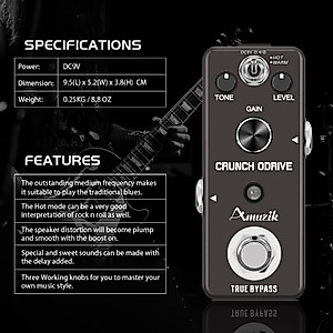 Amuzik Overdrive Guitar Effect Pedal Analog Classic Overdrive Effects Pedals 2 Modes Tube Screamer for Electric Guitar True Bypass