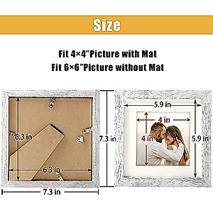 AVEAX 6x6 Picture Frame Display Pictures 4x4 with Mat or 6x6 Without Mat, Set of 4 Square Photo Frame for Wall or Tabletop White