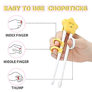 Plum Garden Training chopsticks for kids and beginners, 3pcs learning chopstick helper with finger ring attachable (blink Stars, rainbow clouds, flyer bird）
