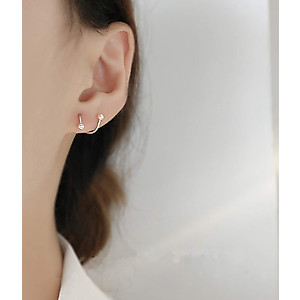 Reffeer 925 Sterling Silver Minimalist Crawler Earrings Little Ball Wrap Cuff Earrings For Women Teen Cartilage Earrings Helix Piercing Earrings (A-Silver)