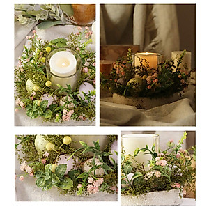 Easter Candle Holder with Pastel Eggs and Mixed Flowers Hurricane Candlestick with Glass Screen Cover Spring Candleholder Small Wreath Candlestick Centrepiece Table Top Decoration Easter Ornaments