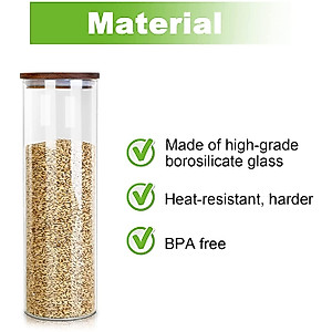 Vensp Tall Borosilicate Glass Food Storage Jar for Spaghetti,Spaghetti Container(63 Floz), Noodle Holder Storage Sealed Container with Wooden Lid,Airtight Clear Glass Kitchen Canister Wood Lid