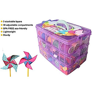 HOME4 Glitter Purple Arts & Craft Case Storage Box 30 Adjustable Compartments Dividers, Jewelry Keeper, Bead Organizer, Tools, Sewing, Thread, Hair Accessories Holder Display Container