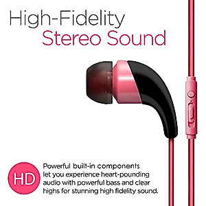 NEM Universal in-Ear Earbuds Headphones Sweatproof Stereo Bass with Microphone/Playback Control, for iPhone, iPod, iPad, Samsung, Huawei, LG, Android Smartphone, Tablets, MP3 Players (Pink)