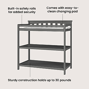 Child Craft Flat Top Infant Changing Table, Water-Resistant Pad and Safety Strap, Anti-Tip Kit Included to Prevent Tipping, Non-Toxic, Baby Safe Finish (Cool Gray)
