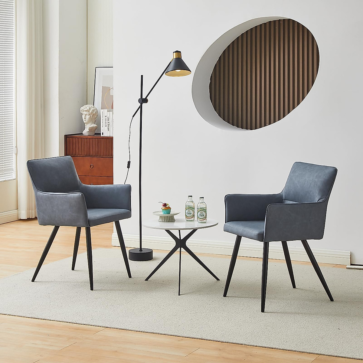 TUKAILAi Leisure Dining Chairs Set of 2, Faux Leather Upholstered Seat Kitchen Chairs with Armrests, Backrest and Metal Legs, Comfy Accent Lounge Chair for Reception Room Living Room (Blue)