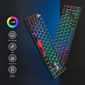 Ussixchare 65 Percent Mechanical Gaming Keyboard 68 Keys RGB Gaming Keyboard with Red Switch Wired Keyboard for Windows PS4/5 Xbox Gamers(68 Monster)
