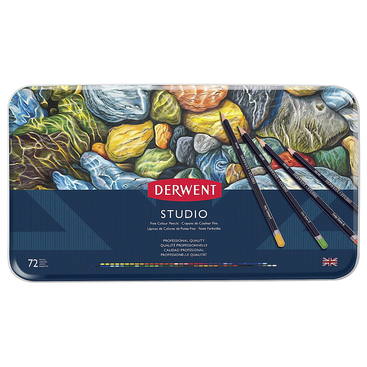 Derwent Studio Colored Pencils, 3.4mm Core, Metal Tin, 72 Count (32201)