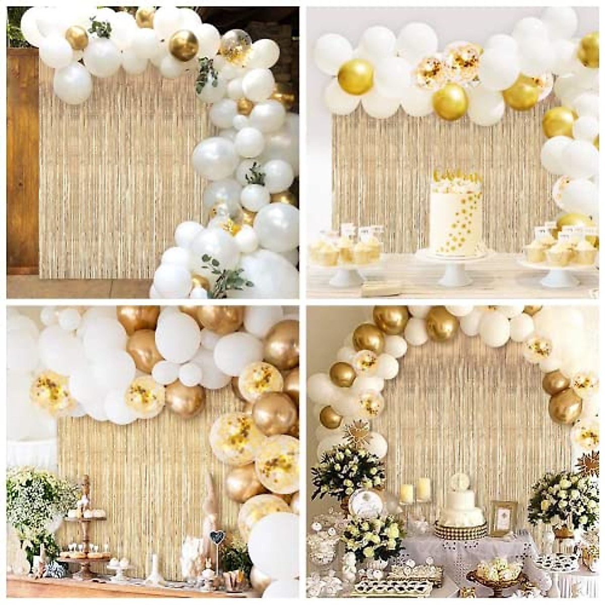 JOYYPOP White Gold Balloon Garland Kit with Gold Tinsel Curtain White Gold Balloons for White and Gold Wedding Birthday Party