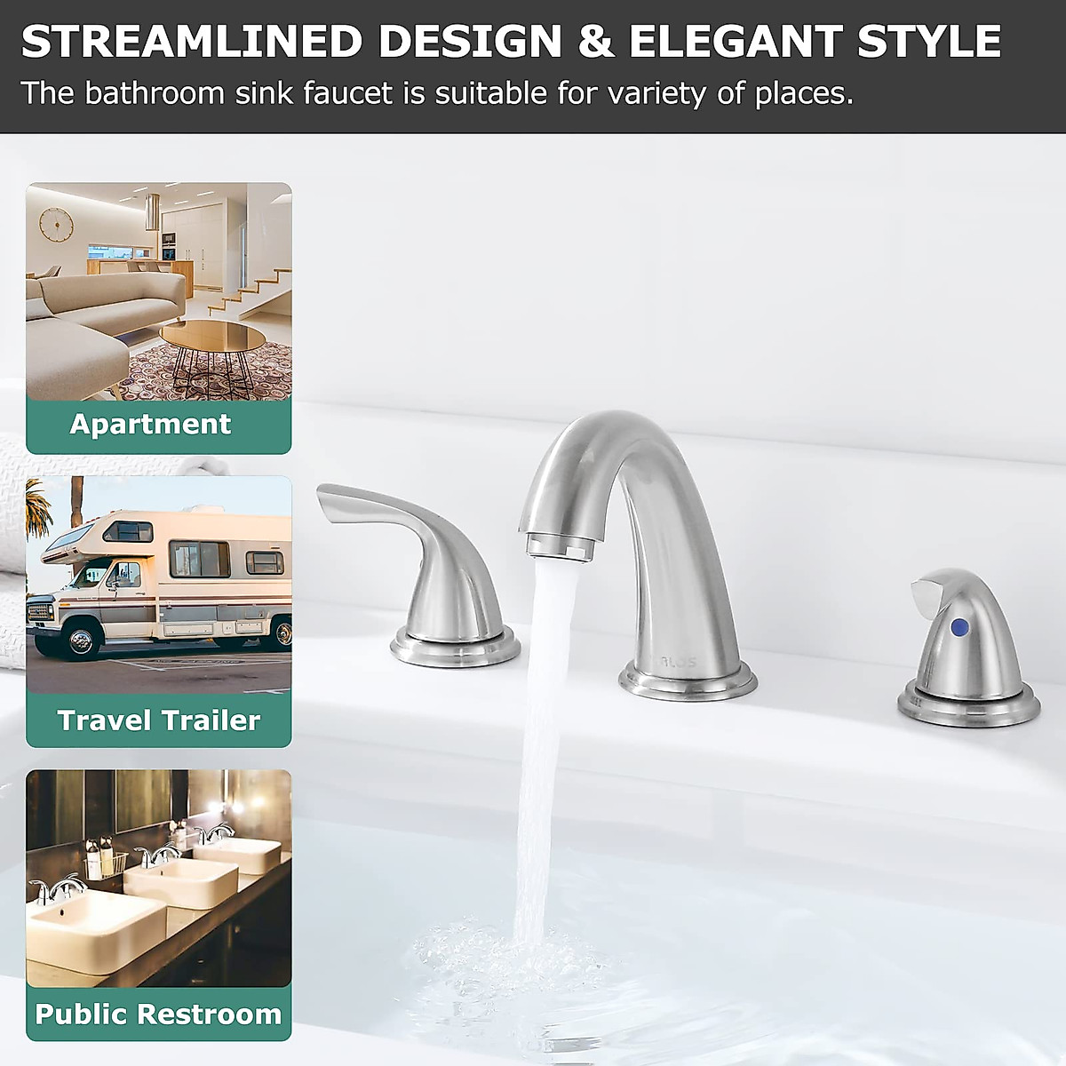 PARLOS 2 Handles Bathroom Sink Faucet 8 inch Widespread 3 Hole Deck Mount Lavatory Vanity Faucet, Brushed Nickel, 1435002D