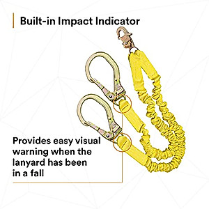 3M DBI-SALA Shockwave 2, 1244412 6' Shock Absorbing Lanyard, Tubular Web, 100% Tie Off w/ Steel Rebar Hooks On Leg Ends, Snap Hook On Other, Yellow