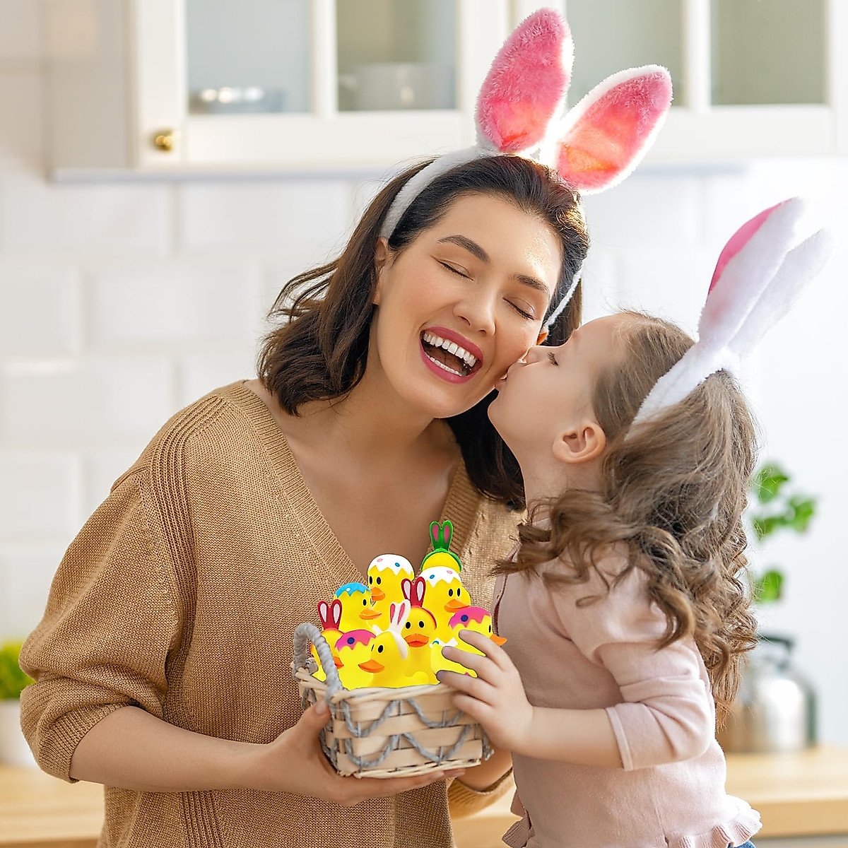 The Dreidel Company Happy Easter Rubber Duck Toy Bunny Rabbit Duckies for Kids Easter Eggs, Bath Birthday Gifts Baby Showers Summer Beach and Pool Activity, 2" (6 Pack)