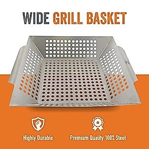 Yukon Glory Stainless Steel Grill Pan & BBQ Glove Set, Perfect for Veggies, Fish or Meat