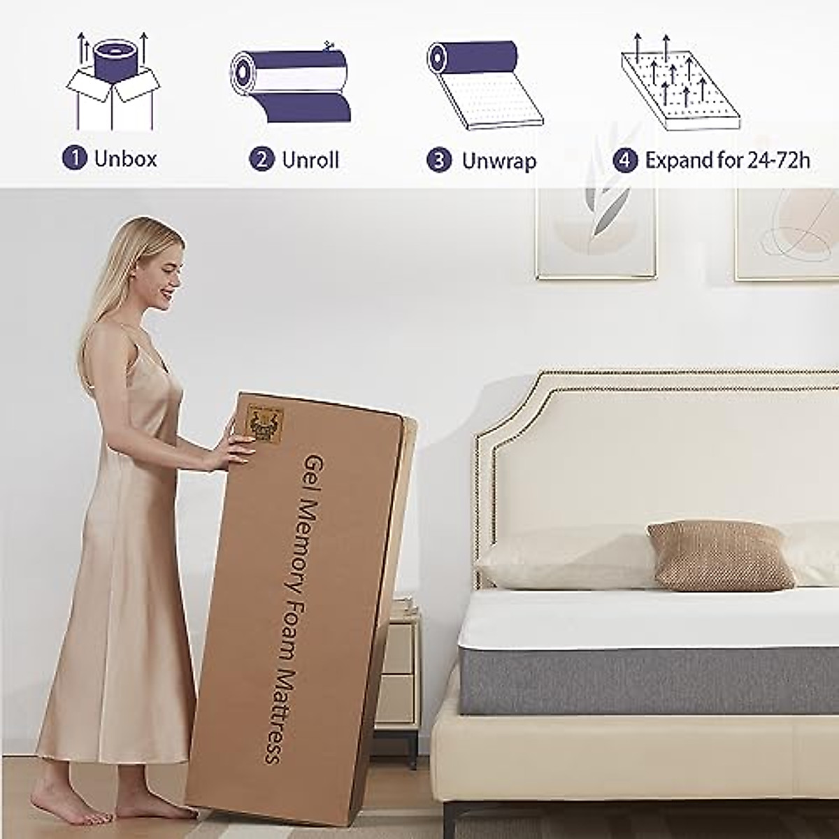 BDEUS King Mattress, 8 inch Gel Memory Foam King Size Mattress for Cool Sleep & Pressure Relief, Medium Firm Bed Mattresses, Bliss