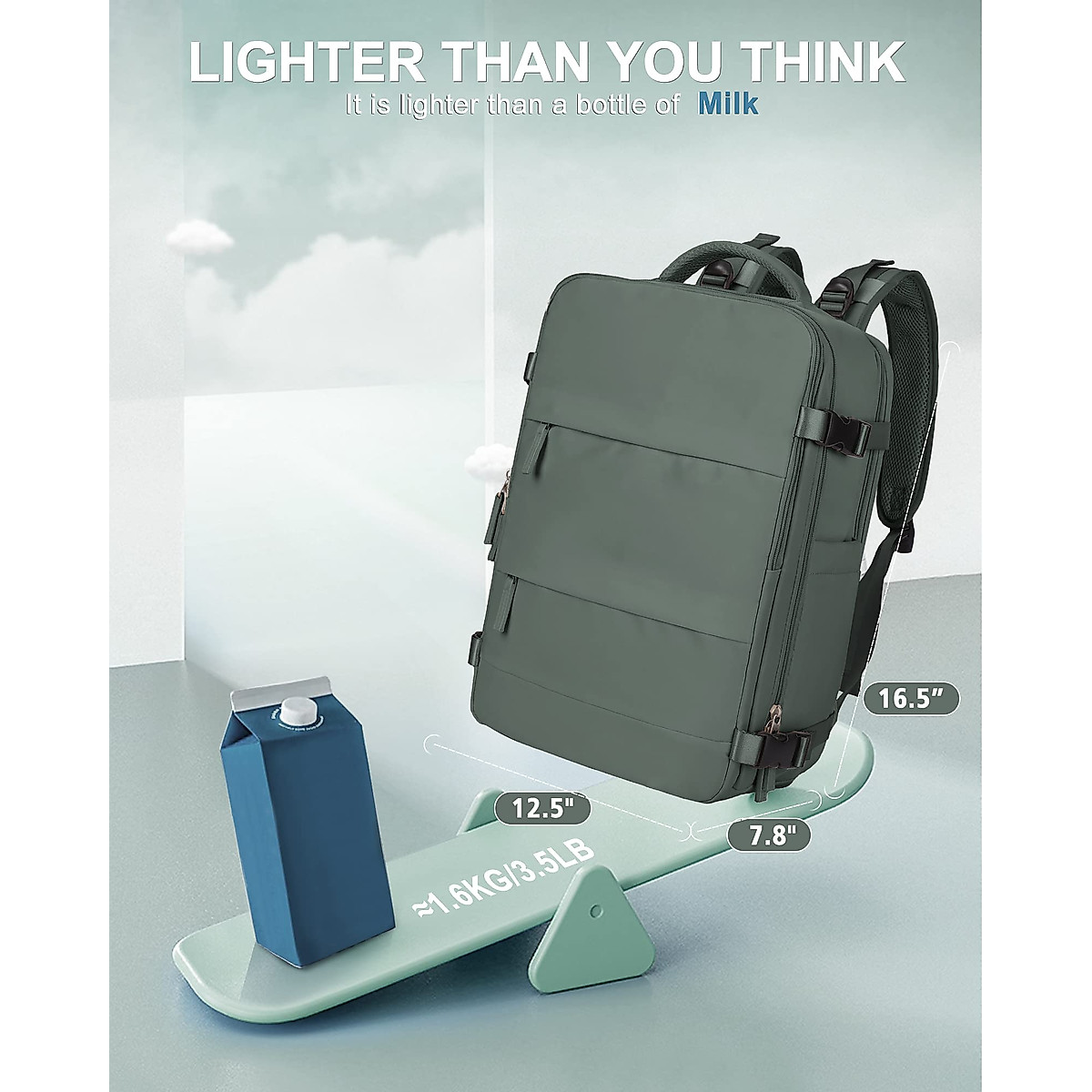 bergsalz Backpack For Women Travel Bag Weekender Lightweight Medium Backpack Olive Green For Men Hiking Waterproof Gym Bag Travel Essential Canvas Bag Carry On Backpack For Sport Fan Laptop Bag