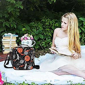 Basketball Kids Lunch Box Basketball Sport Insulated Lunch Bag Tote for Girls Boys, Cooler Freezable Meal Prep Bag with Shoulder Strap Waterproof Lunch Container for School Office Picnic