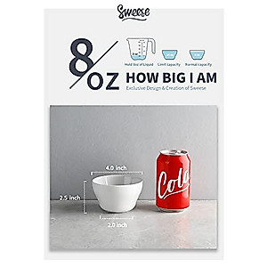 Sweese Porcelain Bouillon Cups, 8 Ounce Small Dessert Bowls, Soup Dipping Sauce Bowls Set of 6, Microwave and Dishwasher Safe, White, No. 107.001