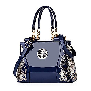 NICOLE & DORIS Patent Leather Handbags for Ladies Hobo Bag Stylish Tote Bag Women Shoulder Bags Exquisite Crossbody Bag Shopper Wedding Evening Bags Navy blue