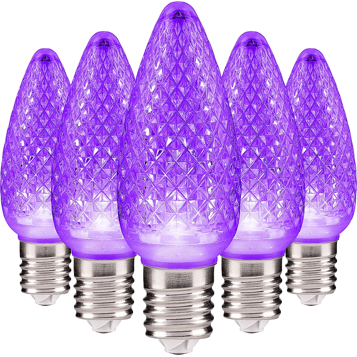 HLO Lighting Set of 25 Purple C9 Christmas Lights | Faceted C9 LED Christmas Light Bulbs for Indoor & Outdoor Use | Durable C9 LED Lights | Replacement C9 Bulbs
