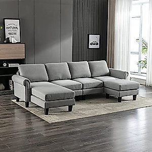 Tabaray 108" Couch Sectional Sofa for Living Room Furniture Sets Convertible U Shaped Couches with Ottoman and Chaise for Apartment， Office (Light Blue)