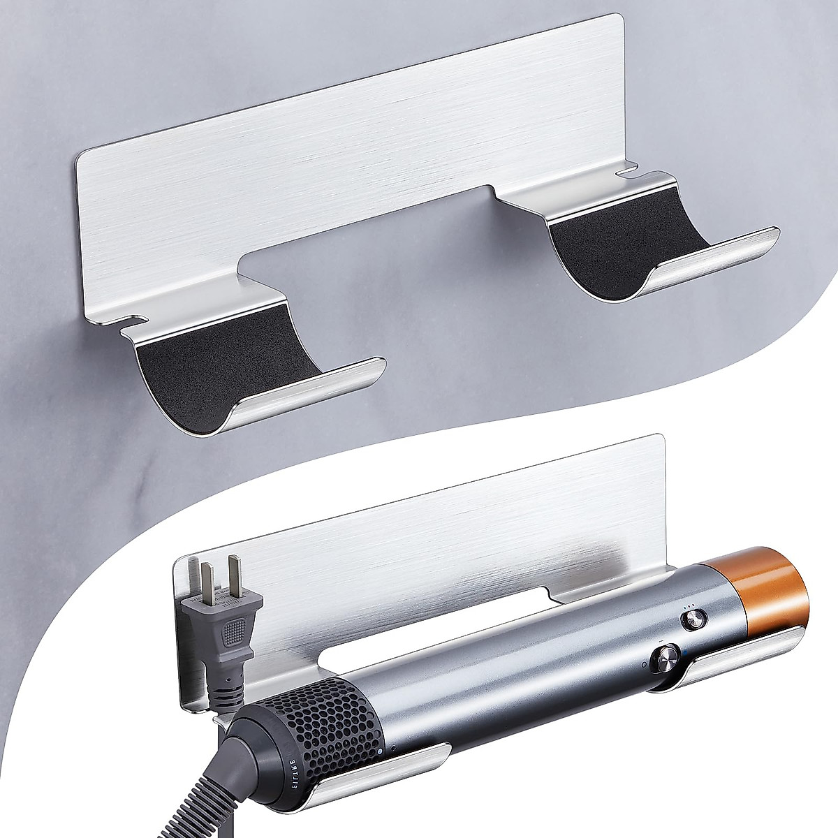 Hair Tool Organizer Wall Mount, Hair Dryer Holder for Curling Wands Accessories, Hair Straightener Holder, Styler Attachments Organizer, Adhesive Curling Iron Holder Storage, Stainless Steel