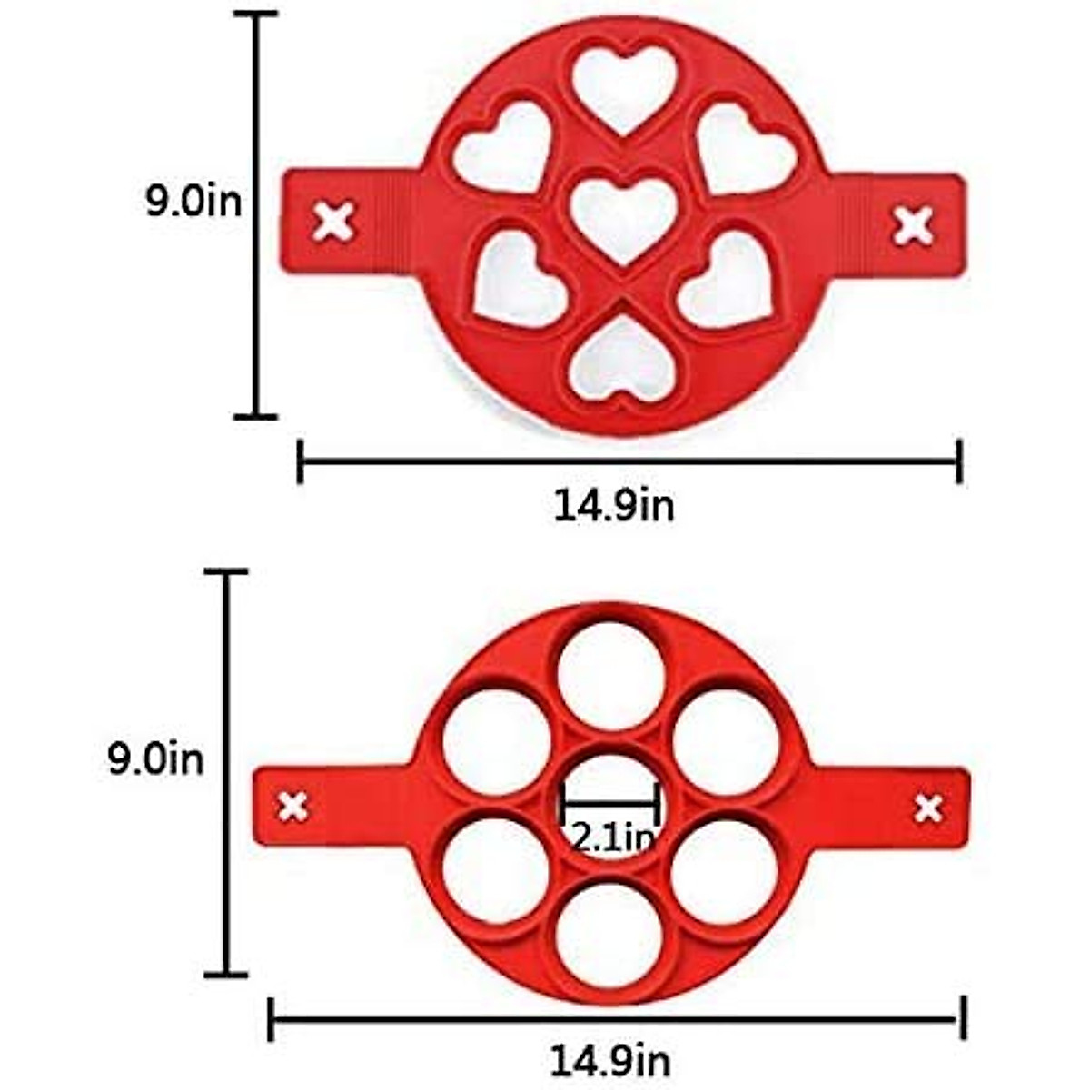 Onebycitess 2 Pack Pancake Mold Maker,Nonstick Silicone Egg Rings Egg Cooker 7 Holes Muffin Baking Pancake Mould(Round/Heart)