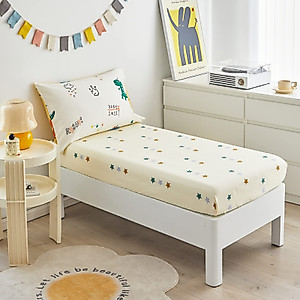 Cotton 4 Pieces Floral Toddler Bedding Set 4 pc Pink Flowers Toddler Bed Set with Includes Adorable Quilted White Comforter,Pink Plaid Fitted Sheet, Top Sheet, and Pillow Case