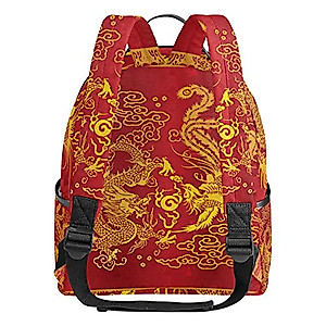 ANINILY Backpack For Womens, Dragon&Phoenix In Classical Chinese Art College Bags Women Shoulder Bag Daypack Bookbags Travel Bag