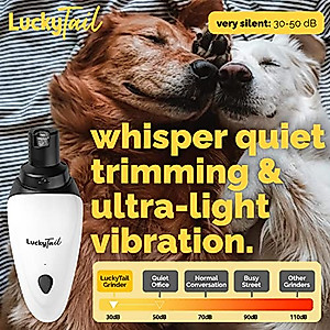 LuckyTail - Dog Nail Grinder - Small & Large Dogs - Whisper Quiet Operation (30- 50dB) - Powerful 2-Speed Motor - LED Light - Rechargeable - Pet Grooming Kit - Dog Nail Trimmers - Pet Nail Grinder