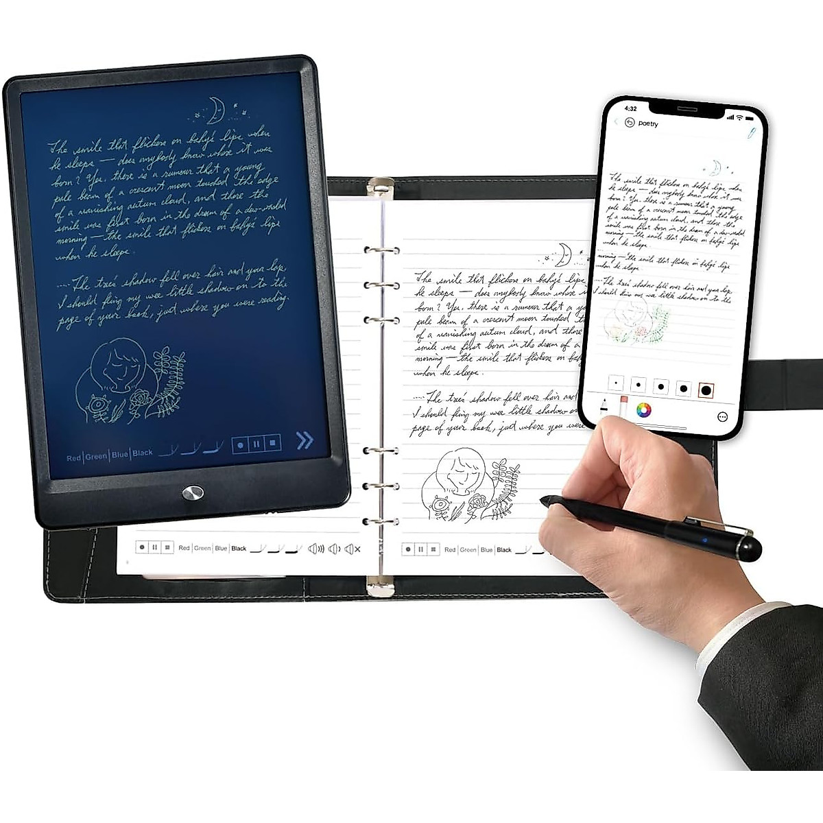 Ophayapen Digital Smart Pen Notebook and Writing Board Set, Real-time Sync for Digitizing, Convert to Text,Storing, and Sharing Paper Notes, Compatible with Smartphone (Android and iOS)