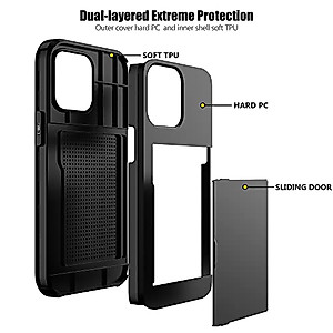 Nvollnoe for iPhone 14 Pro Max Case with Card Holder Heavy Duty Protective Dual Layer Shockproof Hidden Card Slot Slim Wallet Case for iPhone 14 Pro Max for Women&Men(Black)