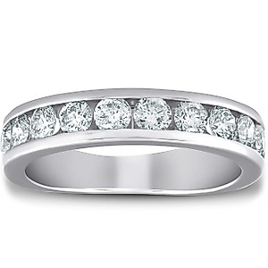 1 1/2 Ct Diamond Wedding Ring Channel Set Half Eternity Womens Band White Gold - Size 7