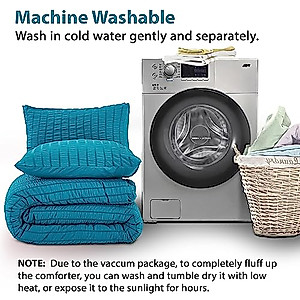 AveLom Teal Seersucker California King Comforter Set (104x96 inches), 3 Pieces-100% Soft Washed Microfiber Lightweight Comforter with 2 Pillowcases, All Season Down Alternative Bedding Set